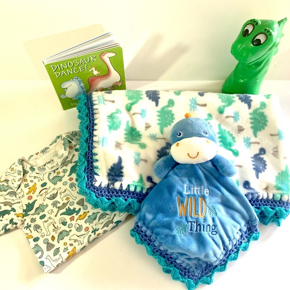 Handmade | Other | Little Wild Thing Dinosaur Crochet Baby Blanket Set ...